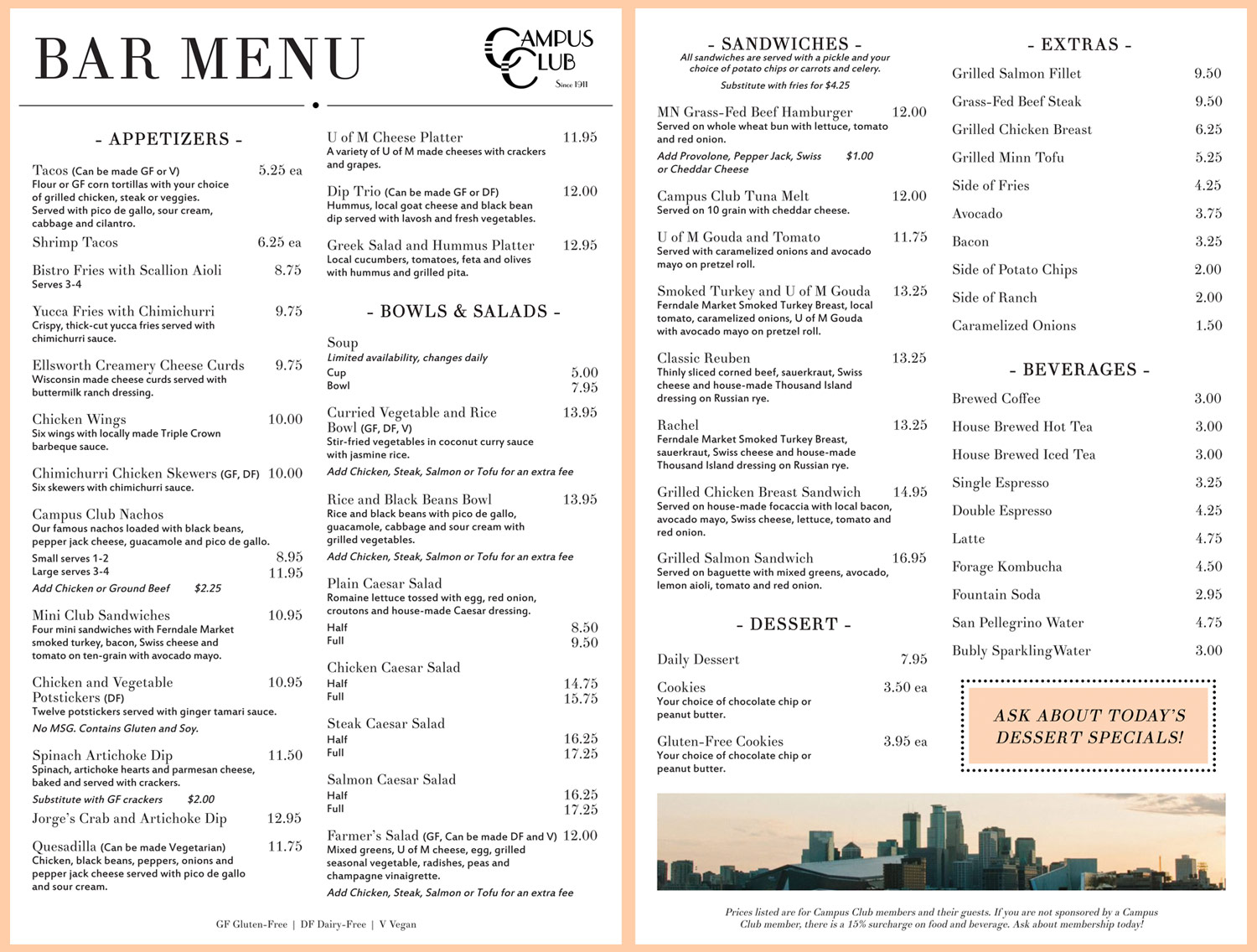 Bar Menus - Campus Club